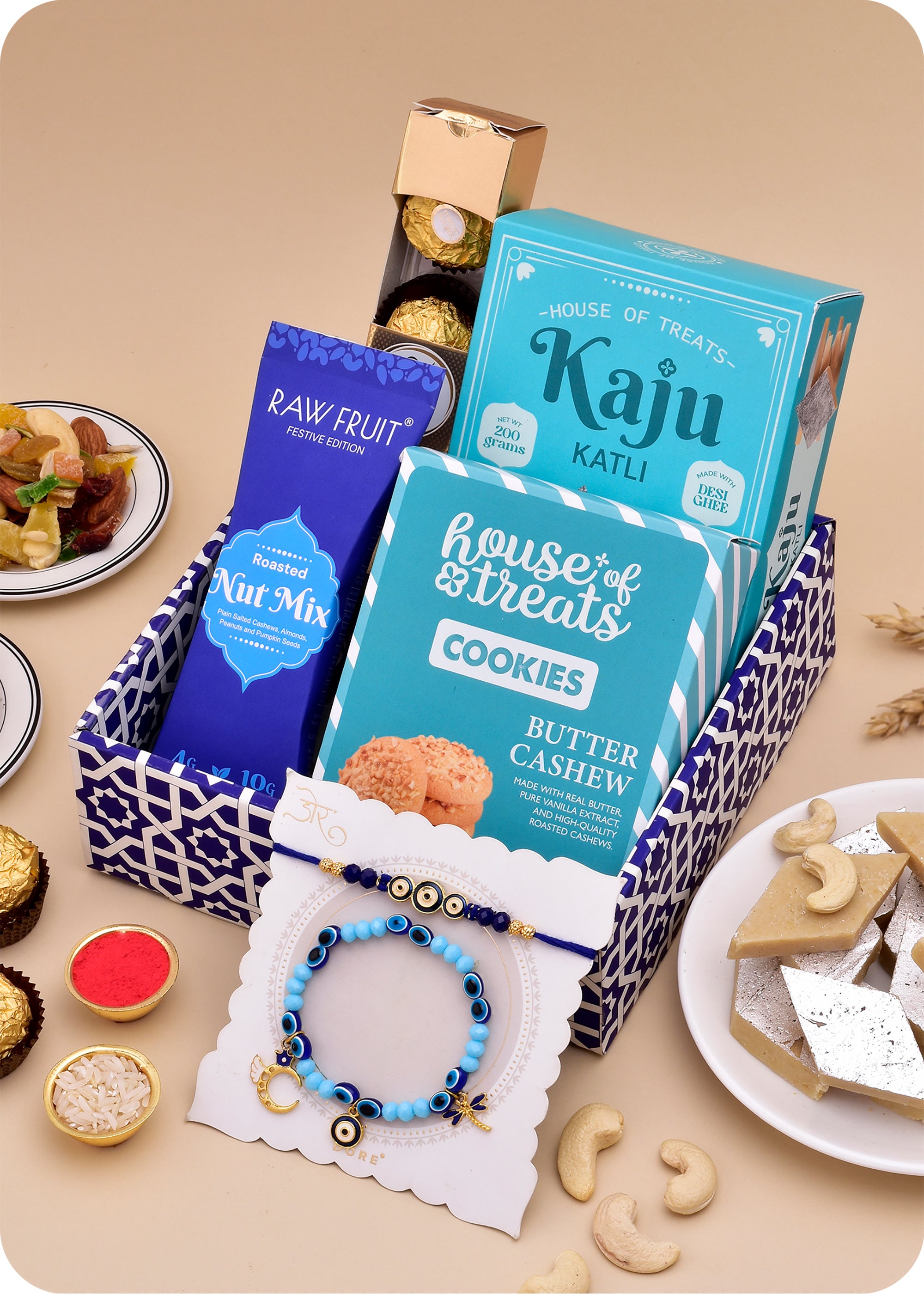 Rakhi Gift Hamper Contains: Butter Cahsew Cookies 100gm, Kaju Katli ...